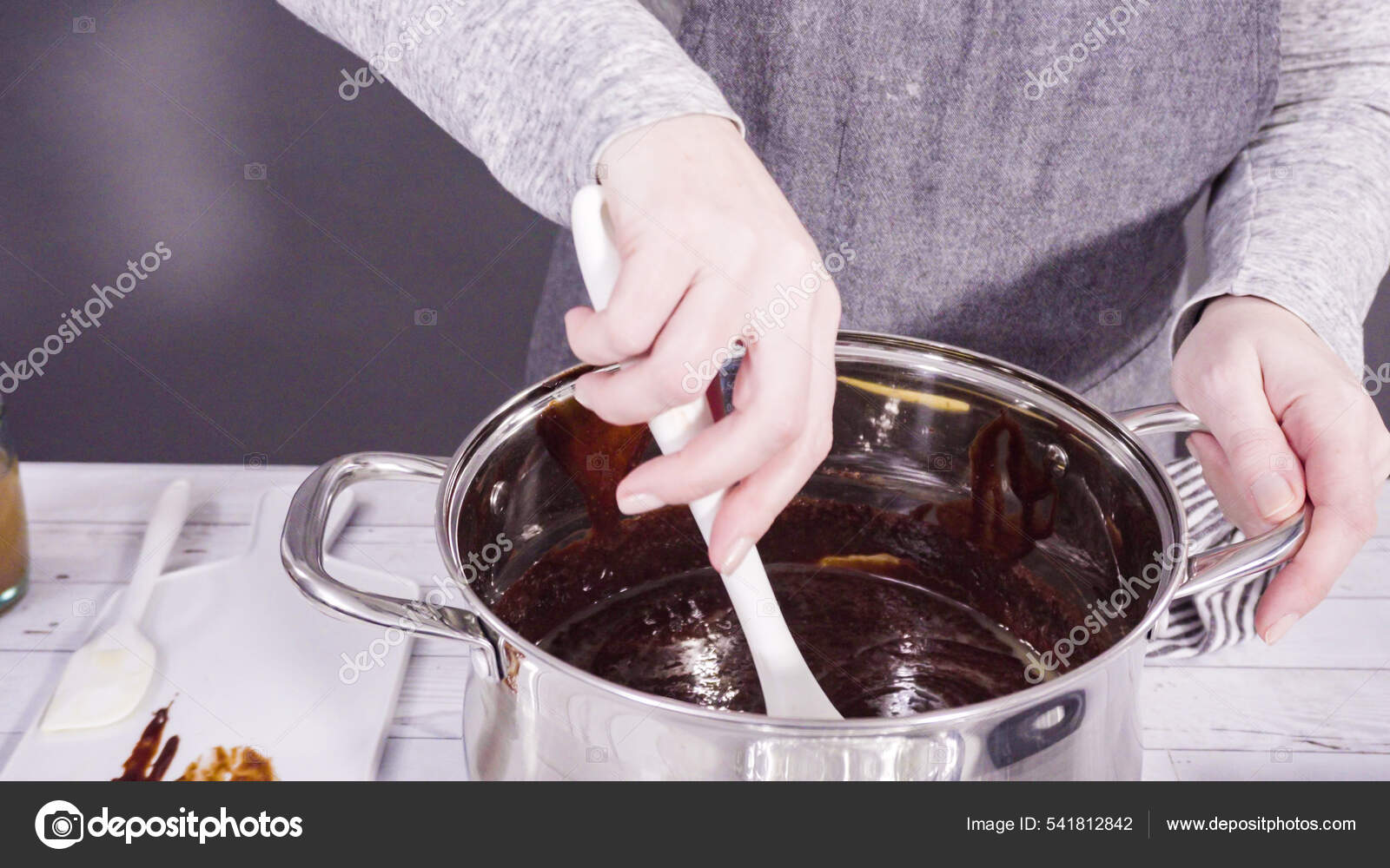 Step Step Mixing Ingredients Cooking Pot Make Simple Chocolate Fudge ...