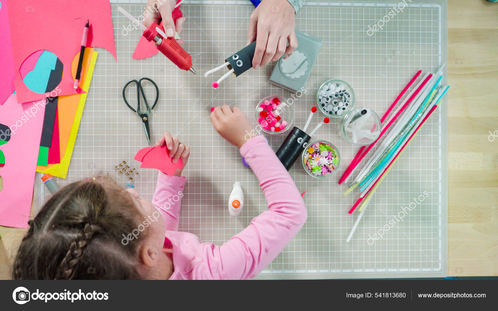 Flat Lay Kids Papercraft Making Paper Bugs Out Empty Toilet Stock Photo ...