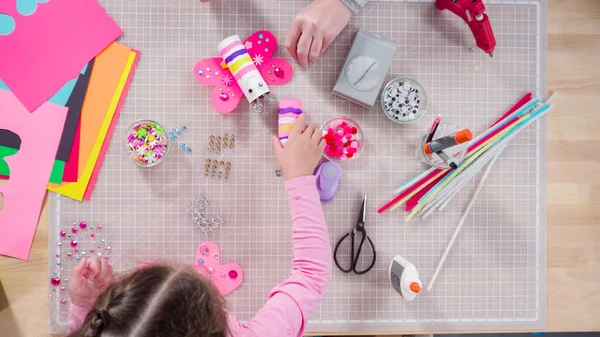 Flat Lay Kids Papercraft Making Paper Bugs Out Empty Toilet Stock Photo ...