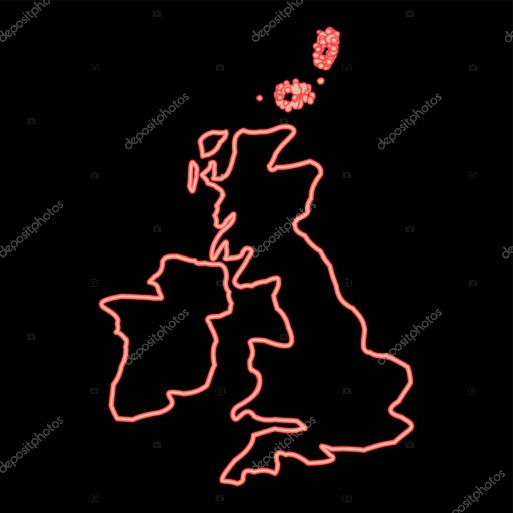 Mapa de neón del reino unido icono de color negro en círculo contorno ...