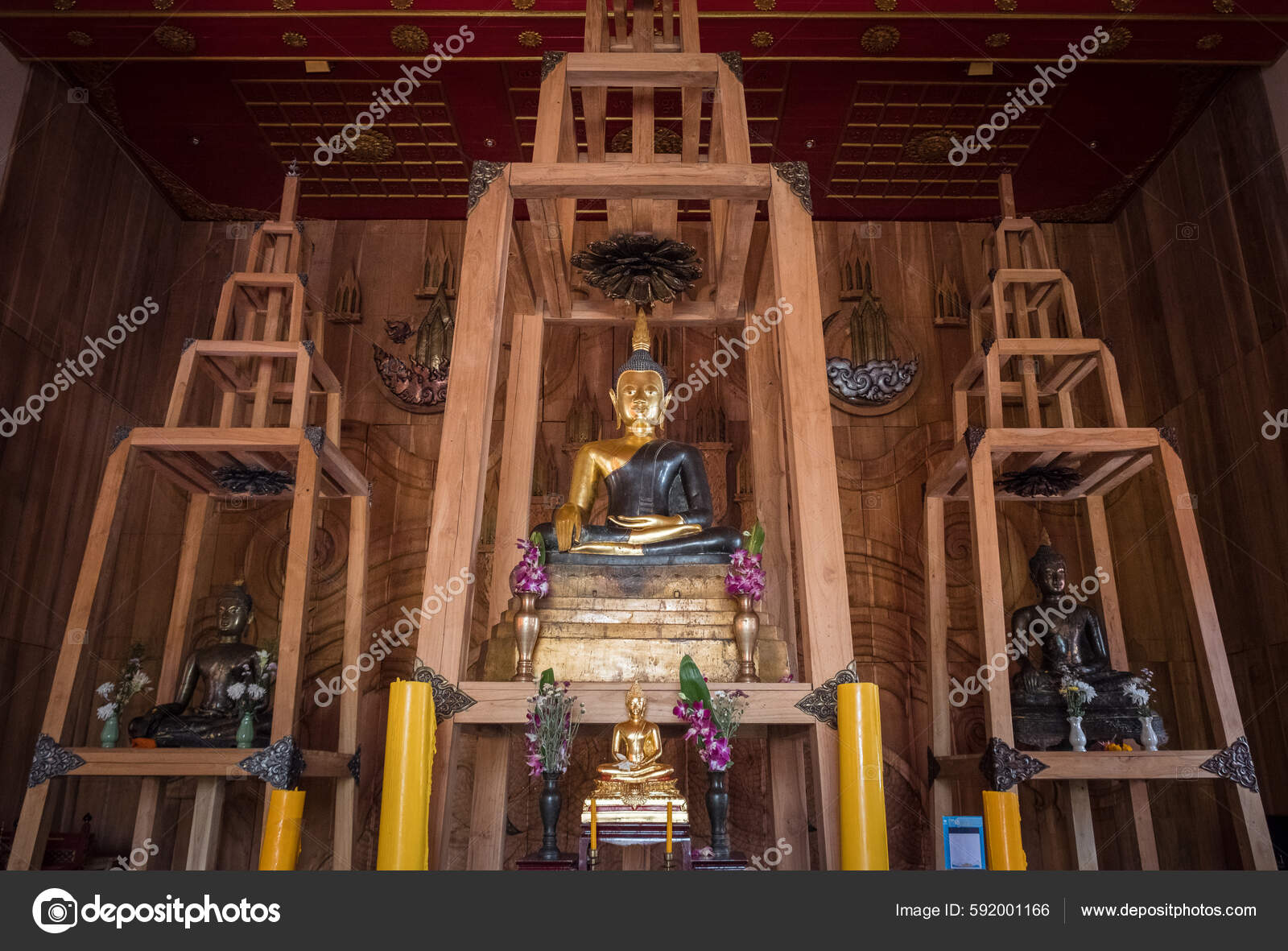 Three Buddha Statue Viharn Wat Mung Muang Temple Chiang Rai — Stock ...