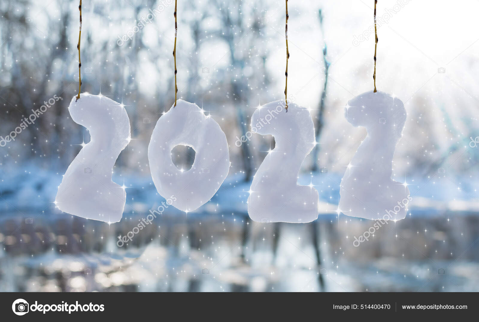 River Covered Ice Snow Snow Icicles Form Numbers 2022 Hang — Stock ...