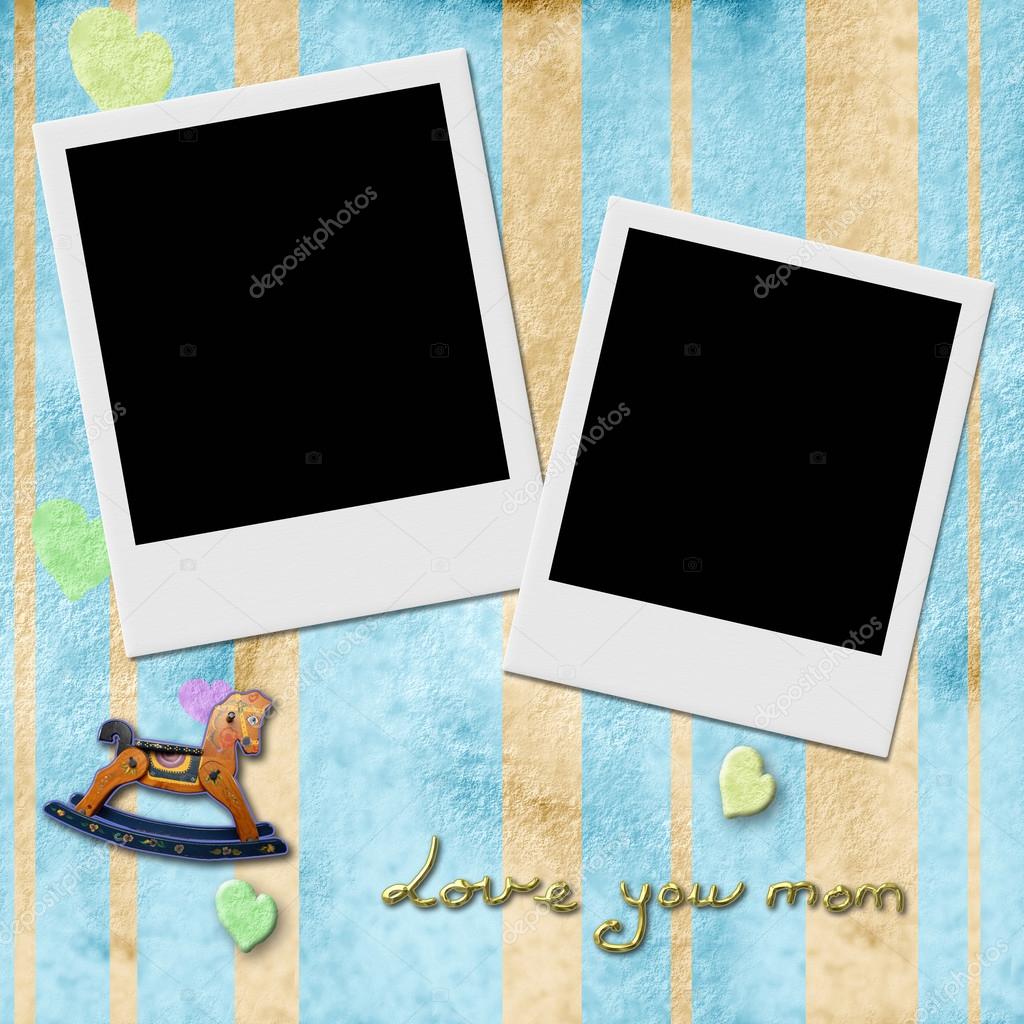 Love you mom, two Instant Photo Frame in blue background — Stock Photo ...