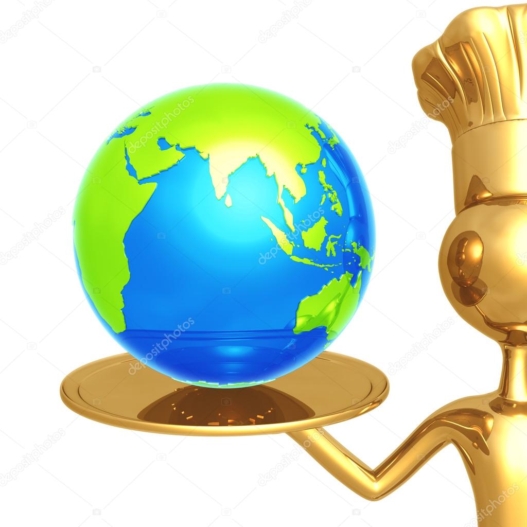 Chef de oro sirviendo al mundo — Foto de stock #12306467 © LuMaxArt