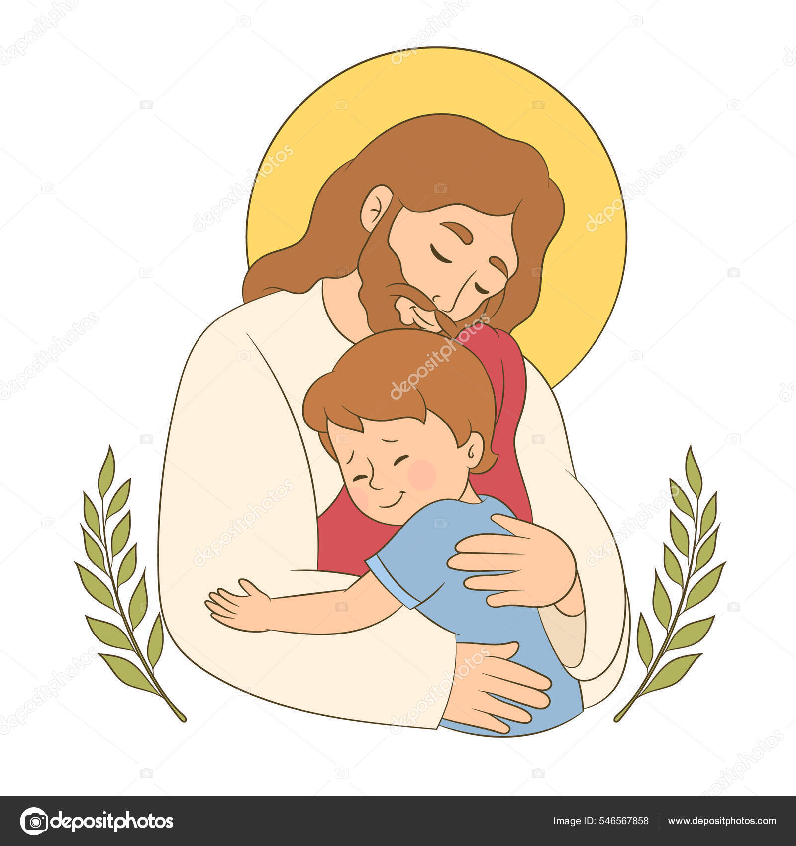 Jesús Abrazando Niño Pequeño Sintiendo Amor Cuidado Los Brazos Del ...