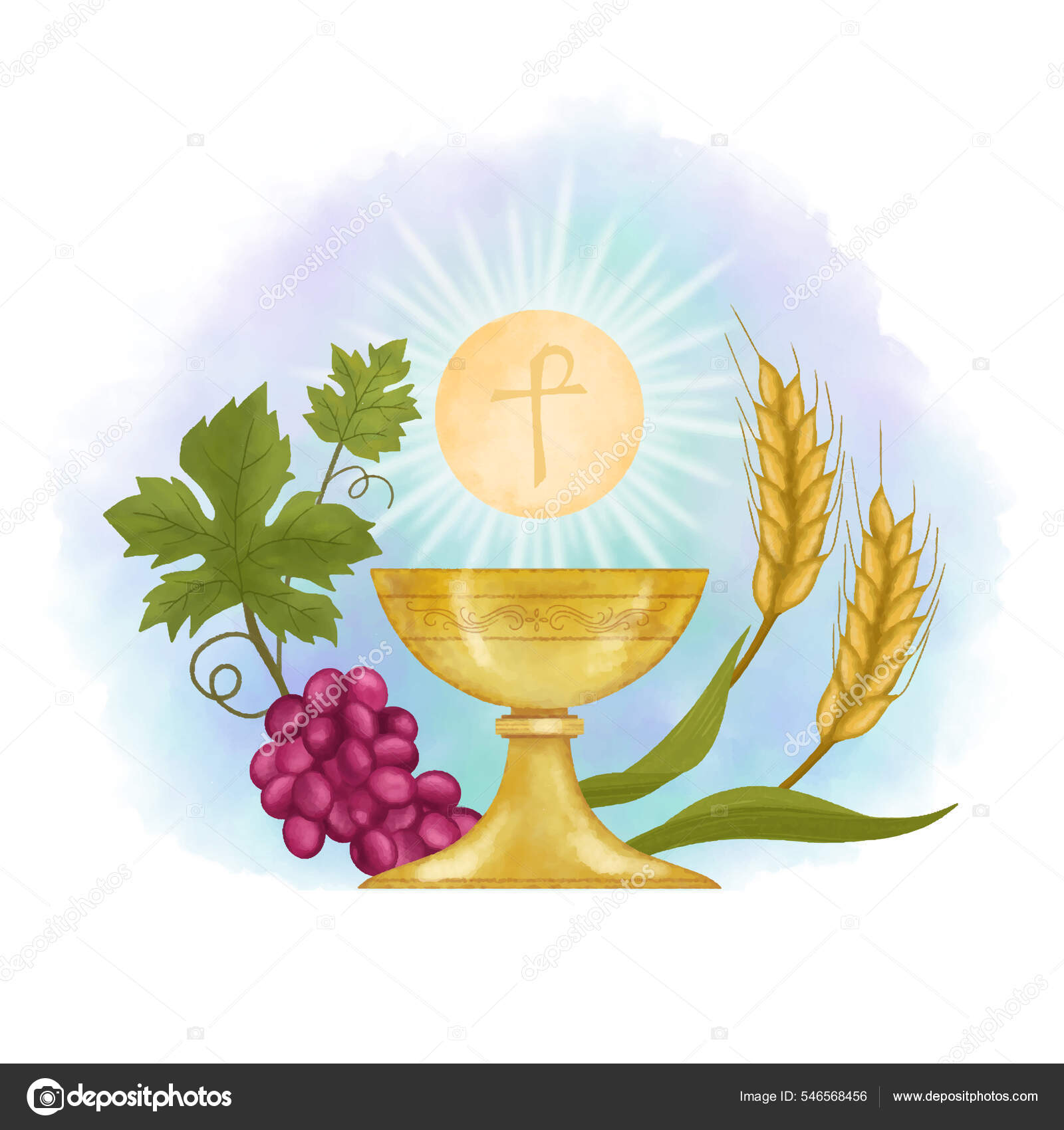 Cálice Hospedeiro Com Grinalda Trigo Uvas Vetor de ©xolopiks 546568456