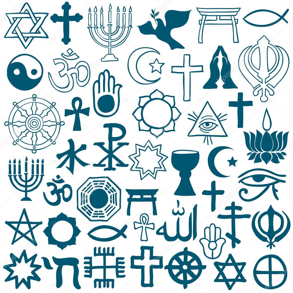 Símbolos gráficos de diferentes religiones en blanco — Vector de stock ...