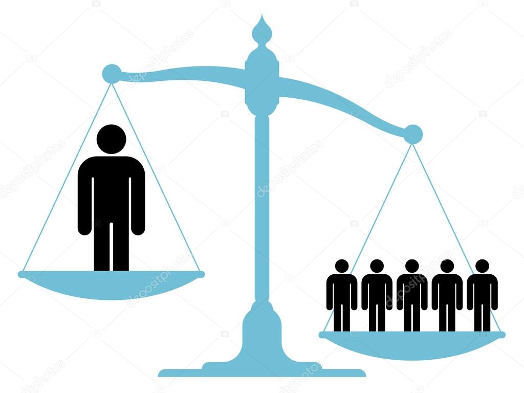 Balanza desequilibrada con un solo hombre y un grupo — Vector de stock ...