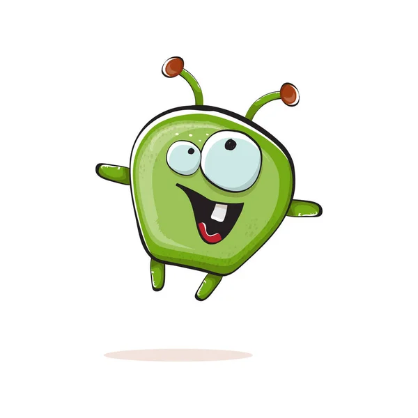 Vector cartoon funky green monster with horn isolated on white ...