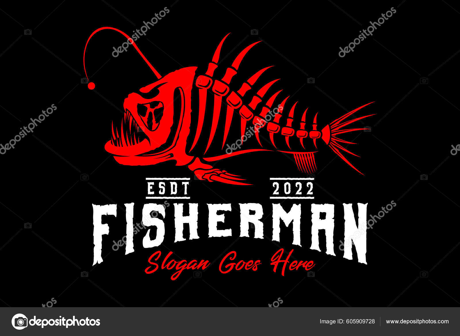 Anglerfish Skeleton Skull Fishing Logo Black Dark Background Modern ...