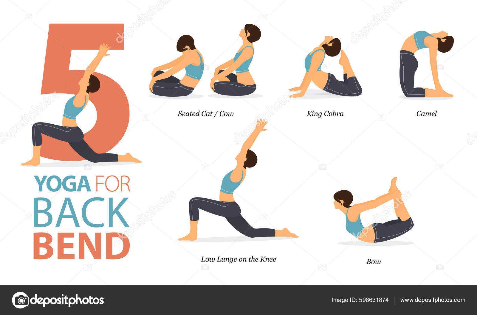 Infographic Yoga Poses Workout Home Concept Back Bend Flat Design Stock ...