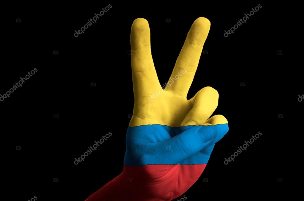 Colombia national flag two finger up gesture for victory and win ...