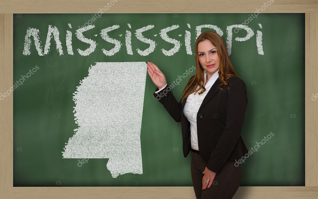 Teacher showing map of mississippi on blackboard — Stock Photo © vepar5 ...