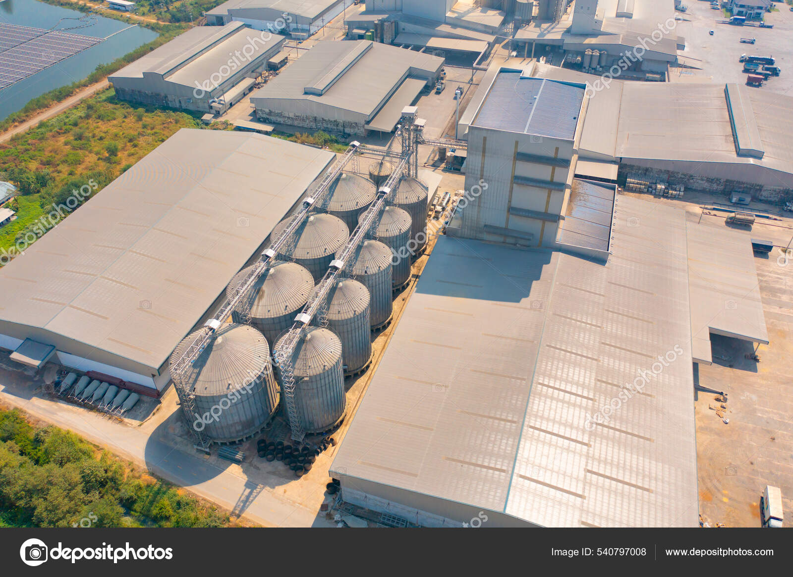 Aerial Top View Factory Industry Electricity Tower Building Energy ...