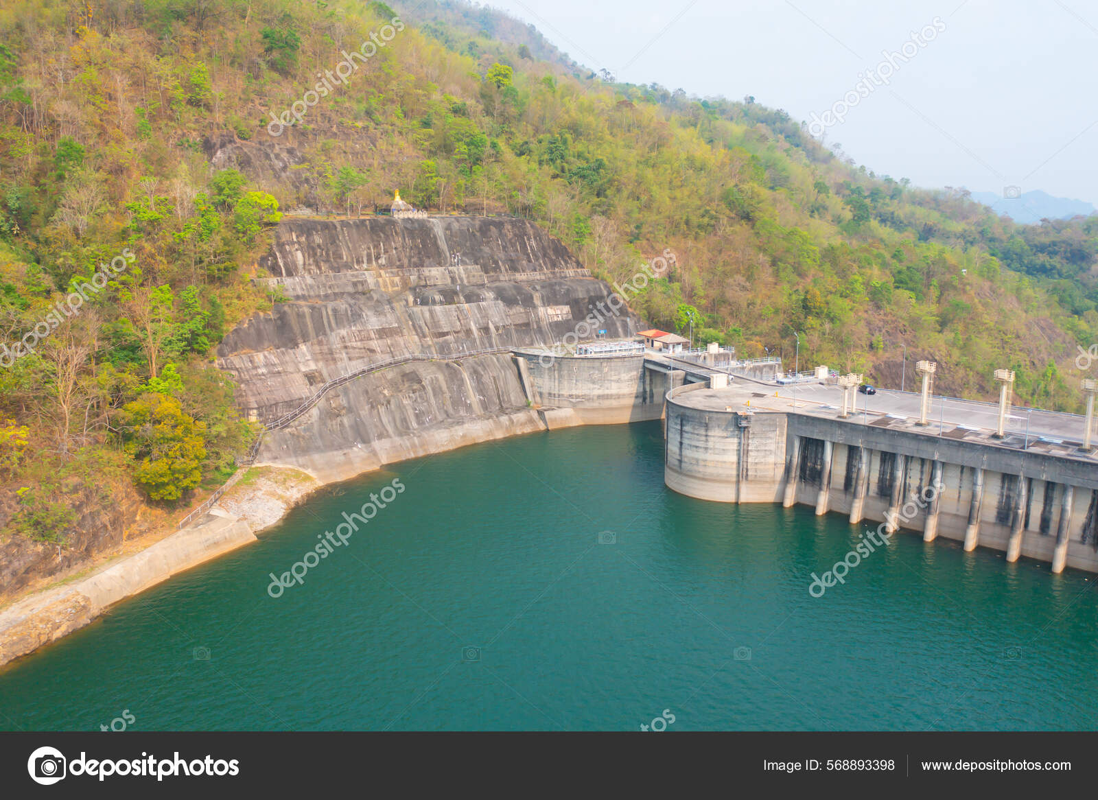 Aerial View Dam Tower Crane Reservoir Sea Water Recycle Energy Stock ...