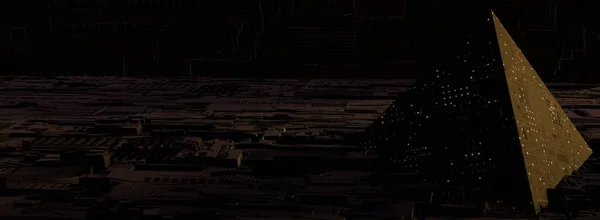 Cyber pyramid in night city background. Futuristic digital code ...