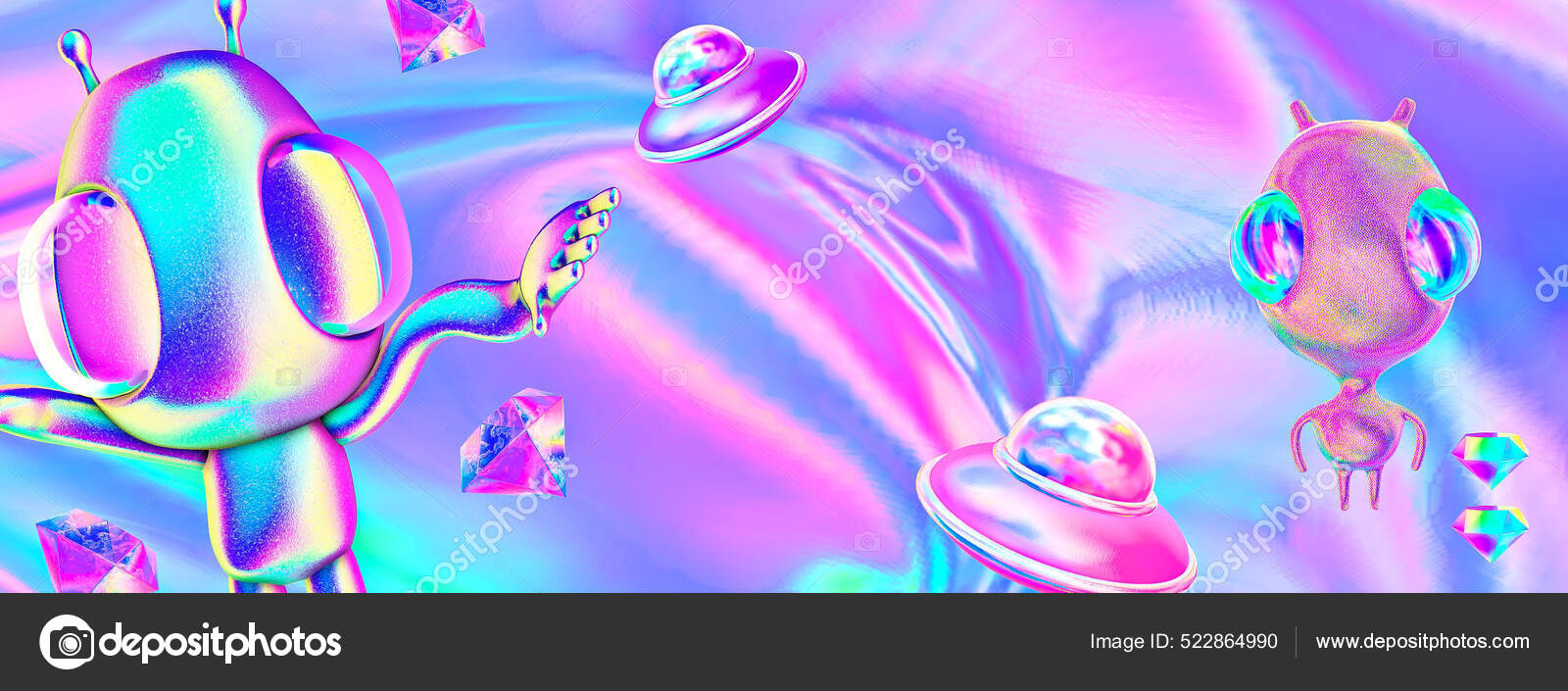 Minimalistic Stylized Collage Banner Art Render Funny Aliens Stylish ...