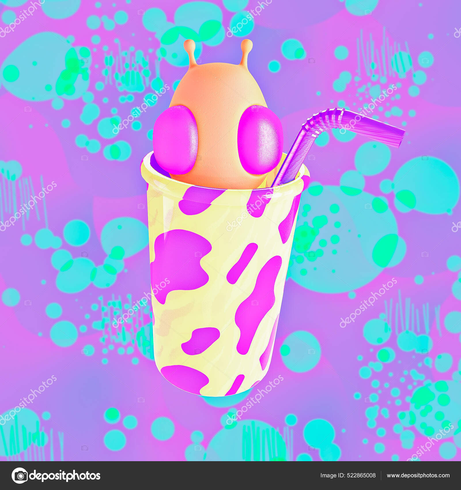 Minimalistic Stylized Collage Art Render Funny Aliens Cosmic Cocktail ...