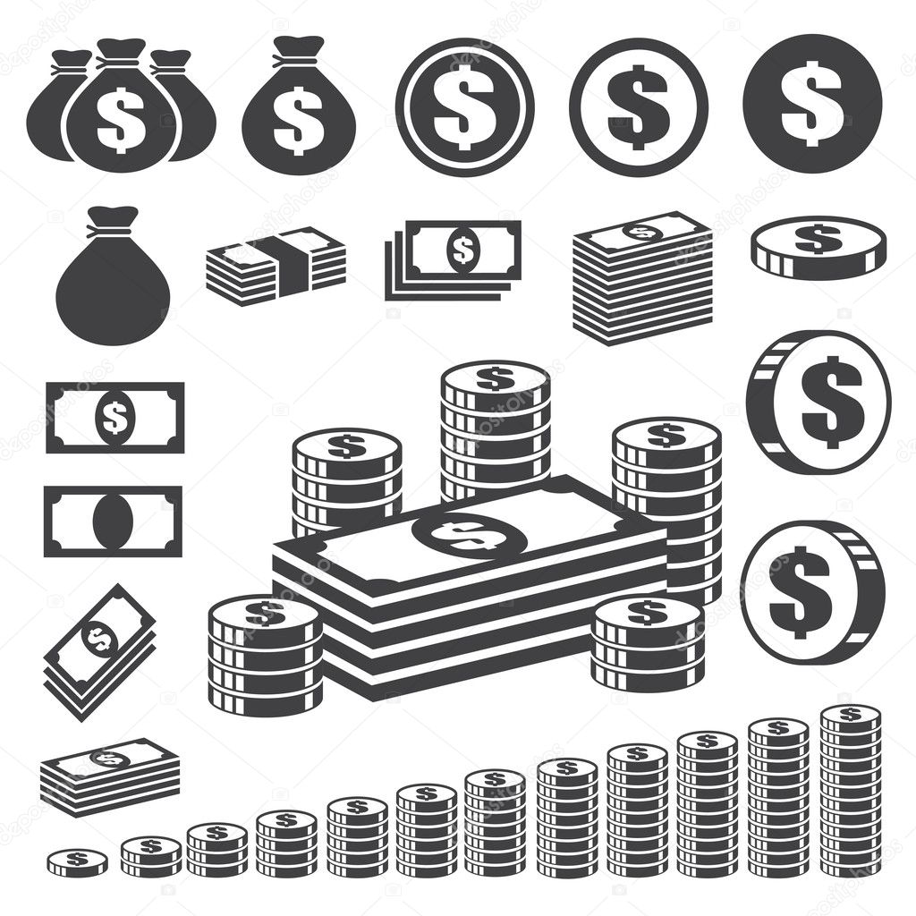Money and coin icon set. Stock Vector by ©kanate 22157947