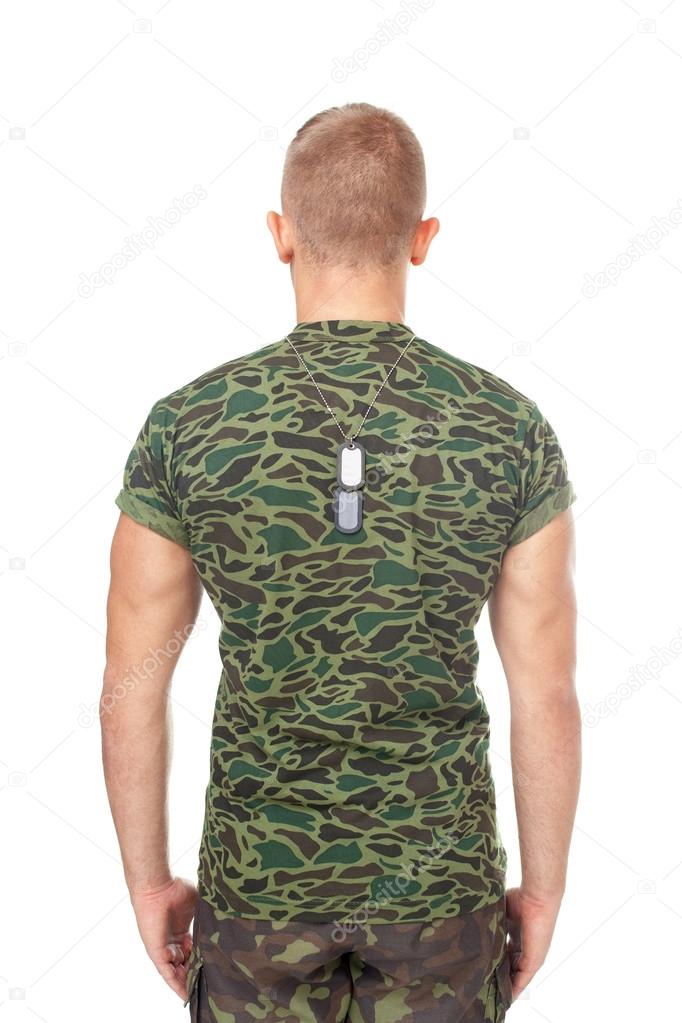 Back view of army soldier standing in attention Stock Photo by ©Gladkov ...