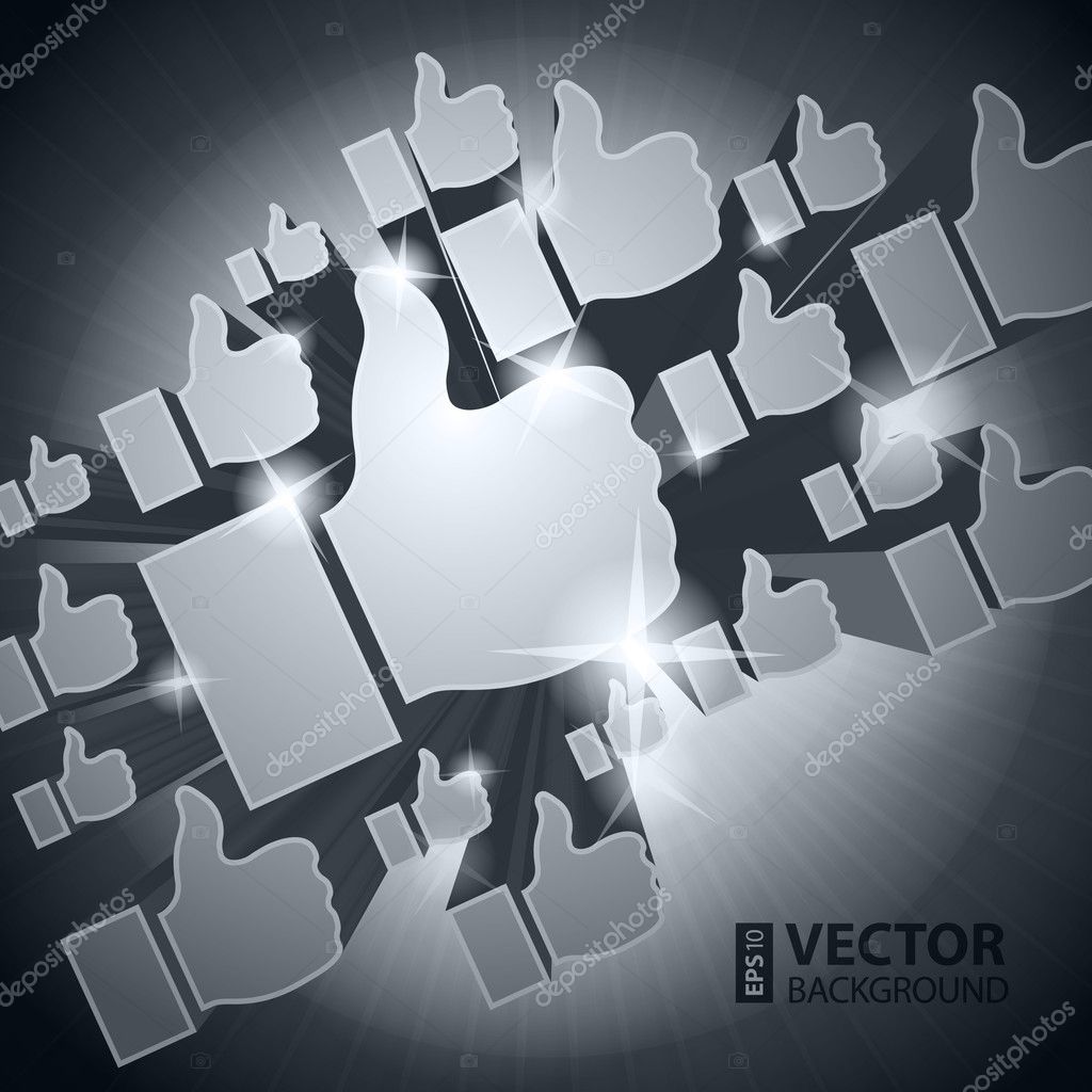Shining 3d "Like" symbol on gray background vector illustration Stock ...