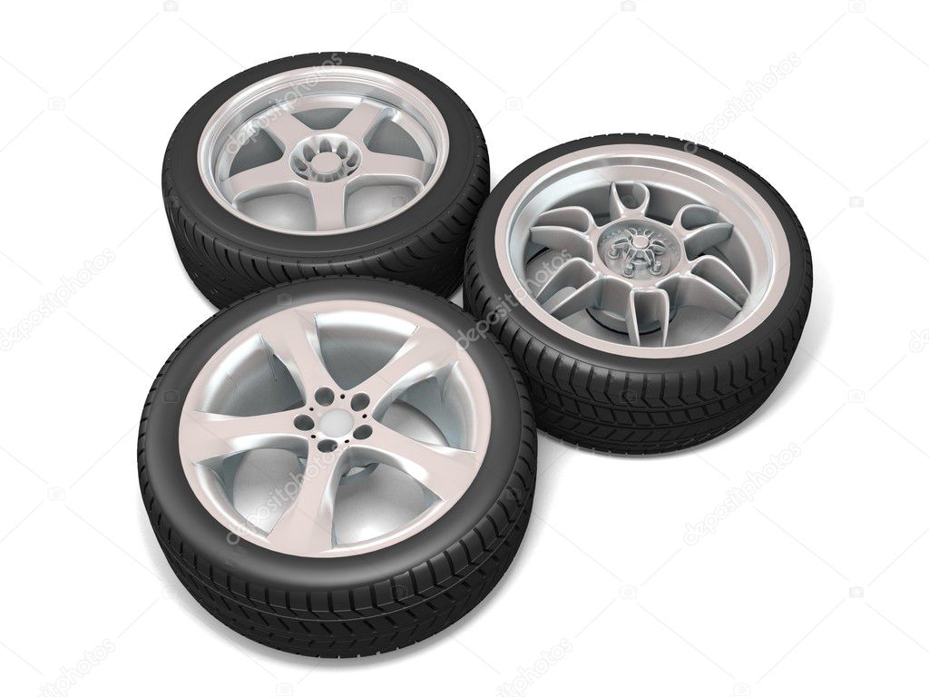 Wheels isolated on white. 3d illustration Stock Photo by ...