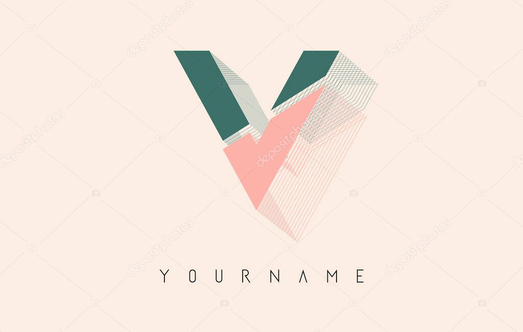 Diseño de Logo Wireframe V Letter en dos colores. Ilustración vectorial ...