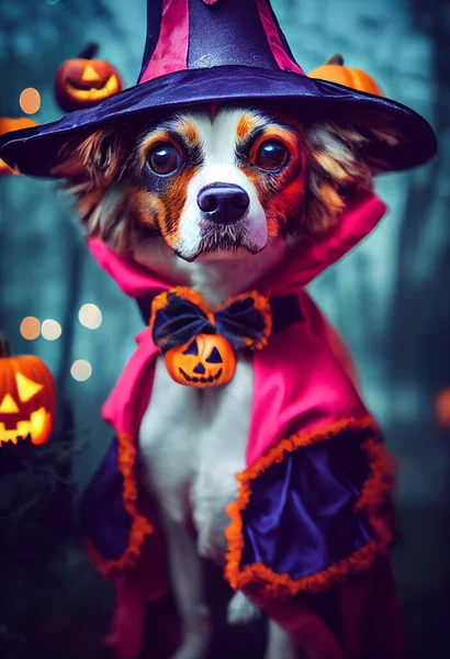 A dog dressed as an elegant witch for Halloween, ready for the party ...