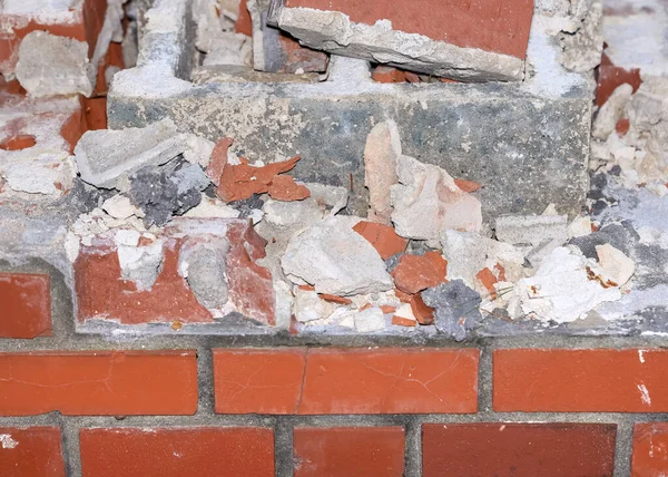 Close up view of broken brick wall, selective focus. - Stock Image ...