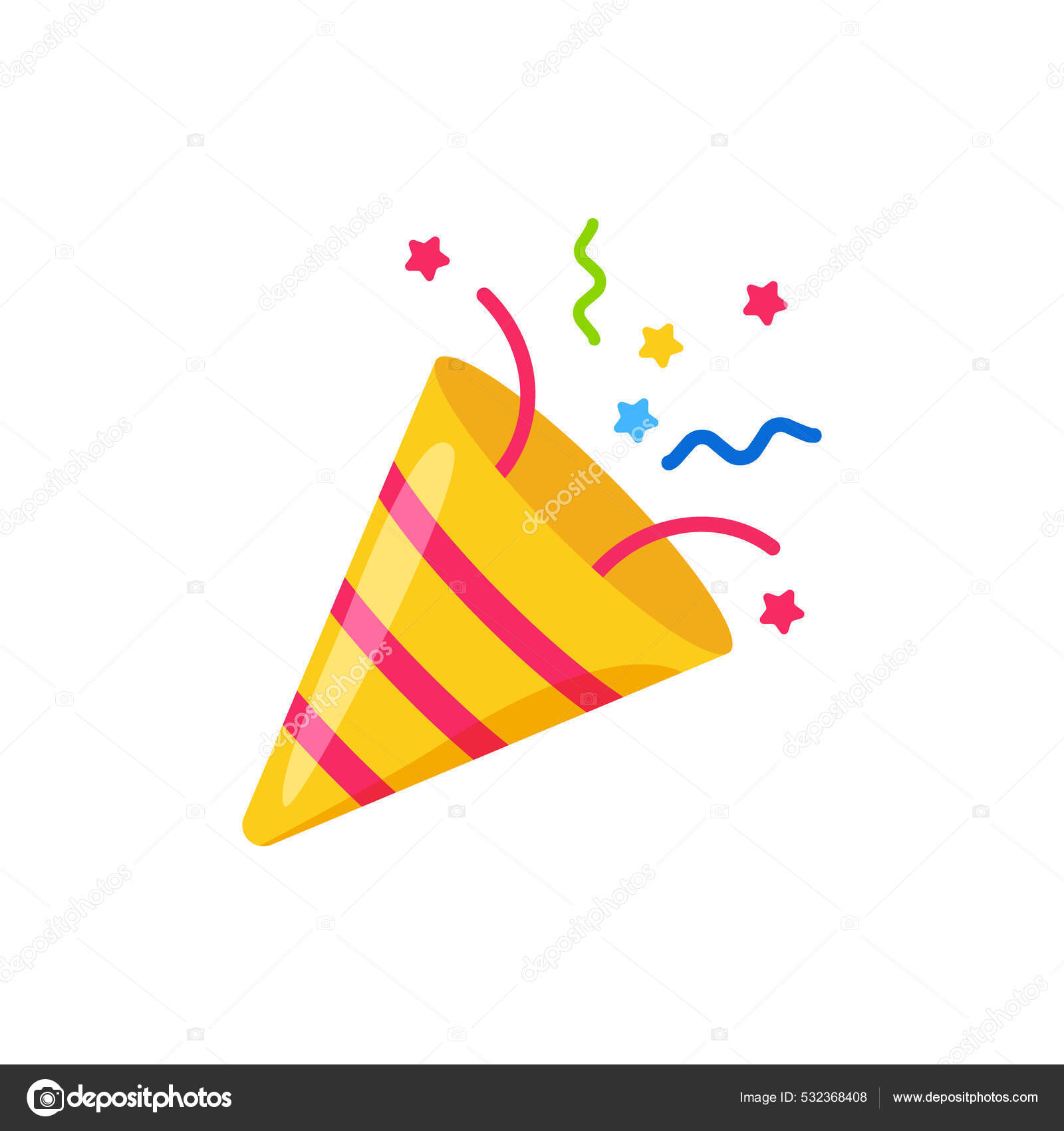 Confetti party popper icon, fireworks logo, cap, flat design. Vector ...