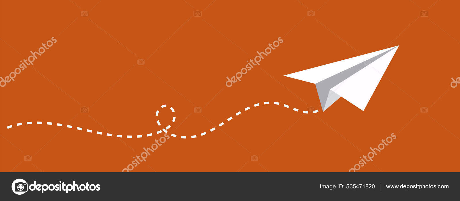 Paper Airplane Dotted Line Red Background Vector Illustration Stock ...