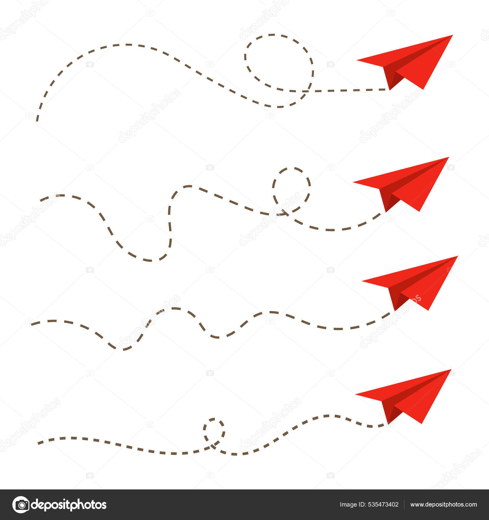 Set Paper Airplane Dotted Line Vector Illustration Stock Vector by ...