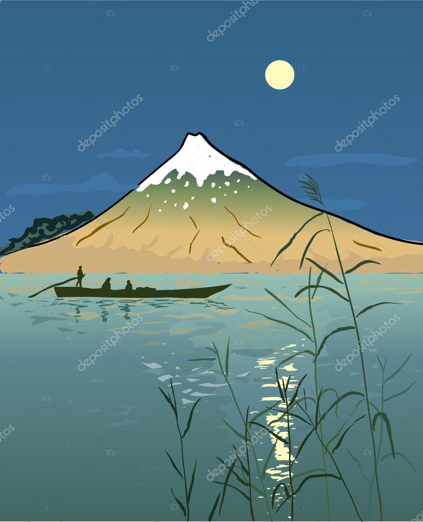 Paisaje marino nocturno con barco Vector de stock #13507355 de ©wasja