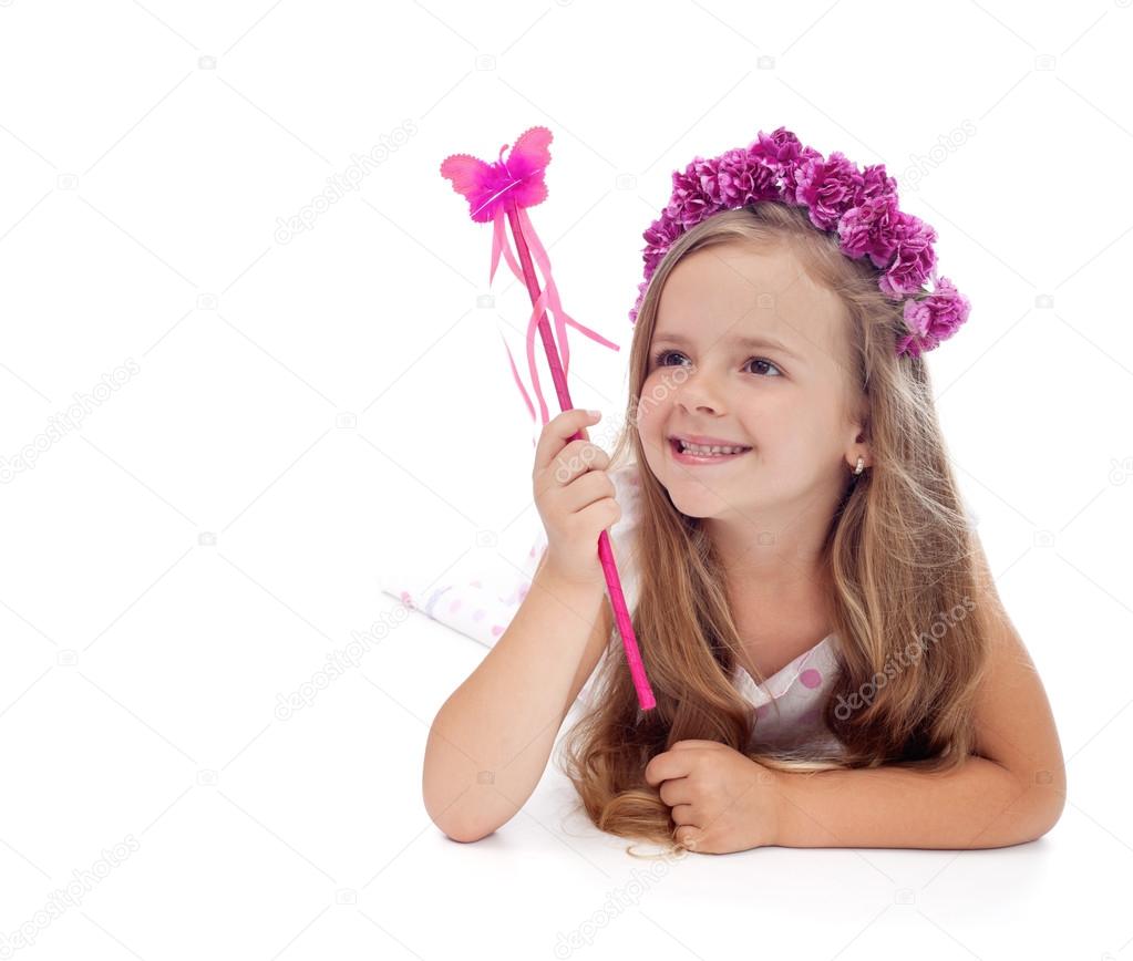 Happy spring fairy with flower crown — Stock Photo © ilona75 #42002267