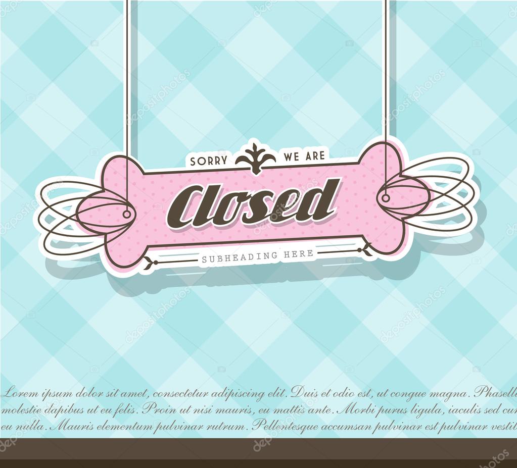 Closed sign hanging on pink badge with blue background. Stock ...