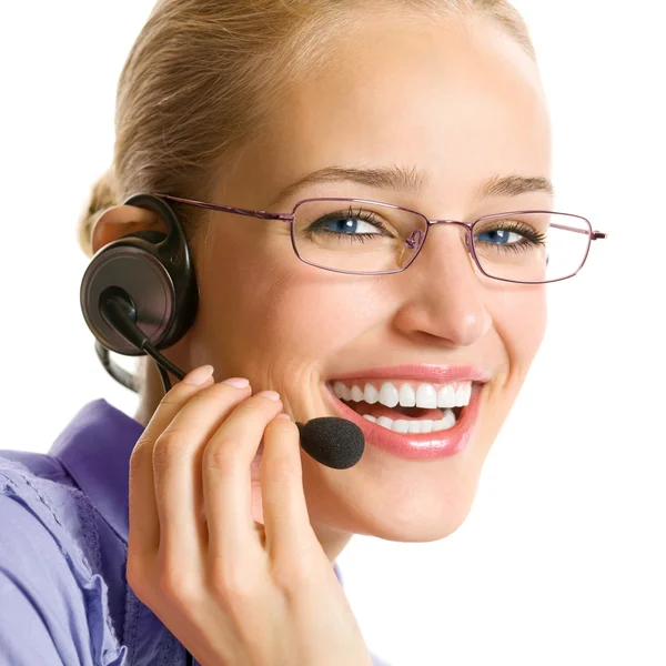 Support phone operator in headset, isolated — Stock Photo © g_studio #12412600