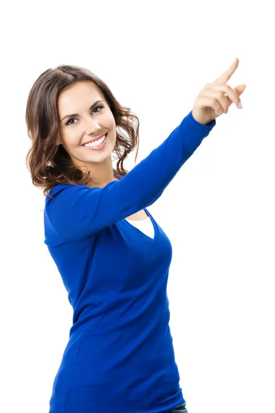 Beautiful young woman showing, on white Stock Photo by ©g_studio 21229357