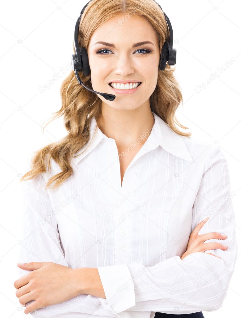 Support phone operator in headset, isolated — Stock Photo © g_studio #36993539