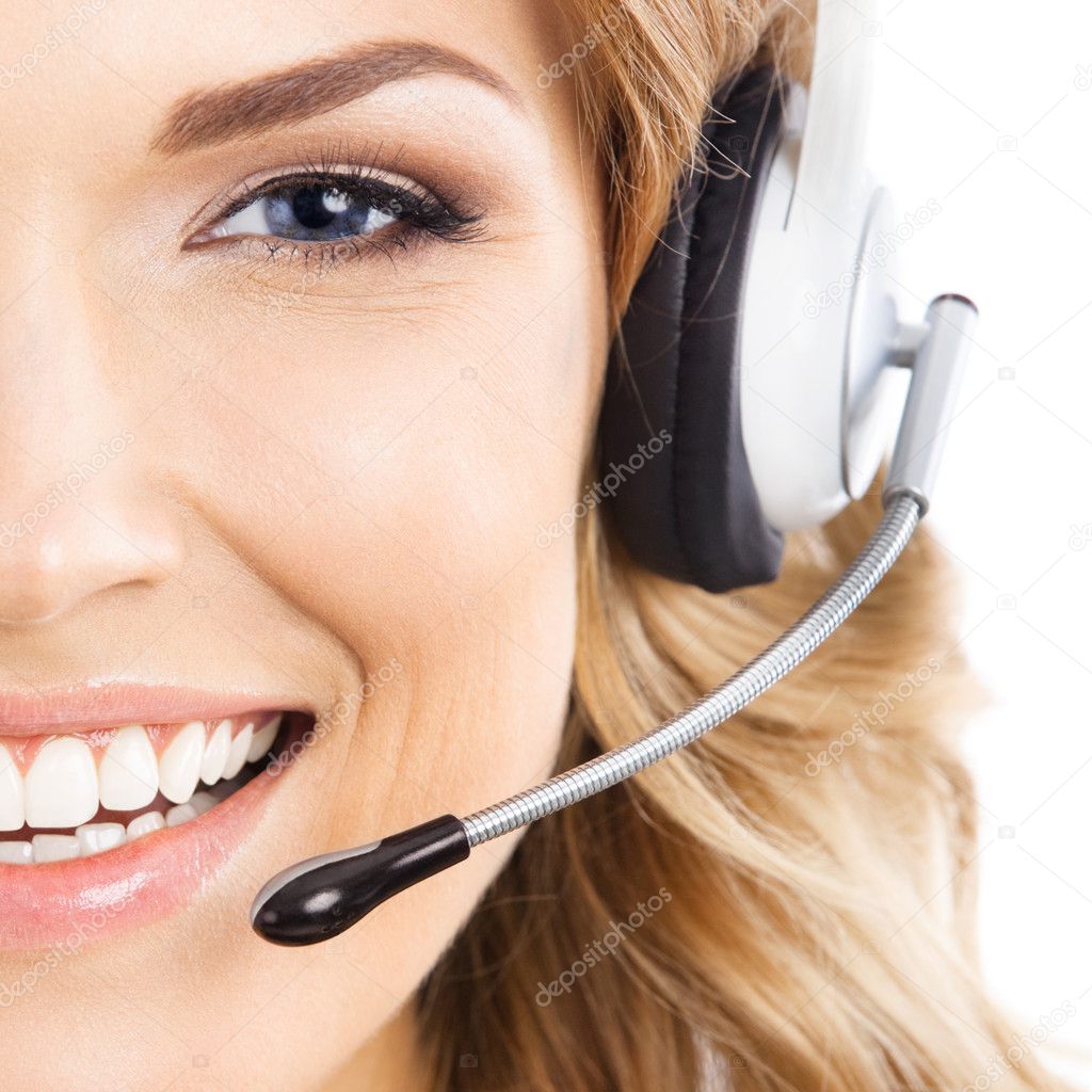 Support phone operator in headset, isolated — Stock Photo © g_studio #39146129