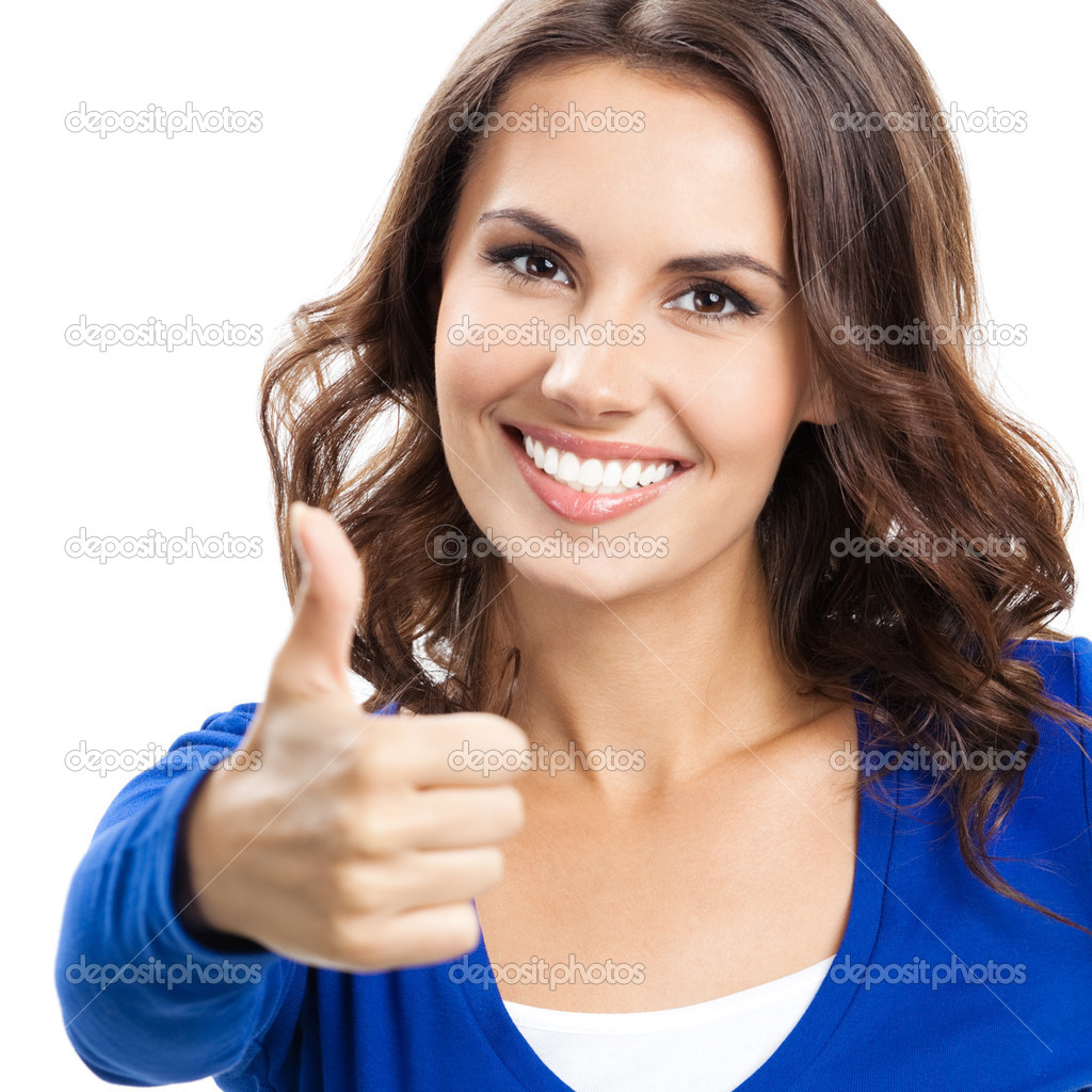 Woman showing thumbs up gesture, isolated — Stock Photo © g_studio ... Woman showing thumbs up gesture, isolated — Stock Photo © g_studio ...