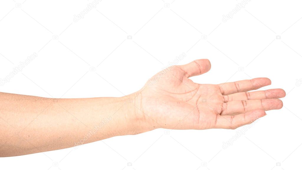 Mano abierta y lista para ayudar o recibir. Gesto aislado sobre fondo ...
