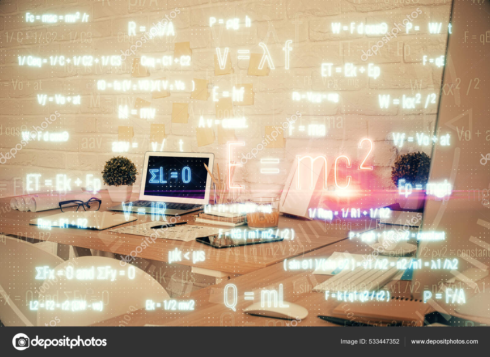 Double Exposure Formulas Drawing Office Interior Background Concept ...