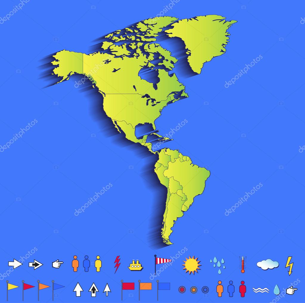 America mapa infográfico mapa político azul tarjeta verde papel 3d ...