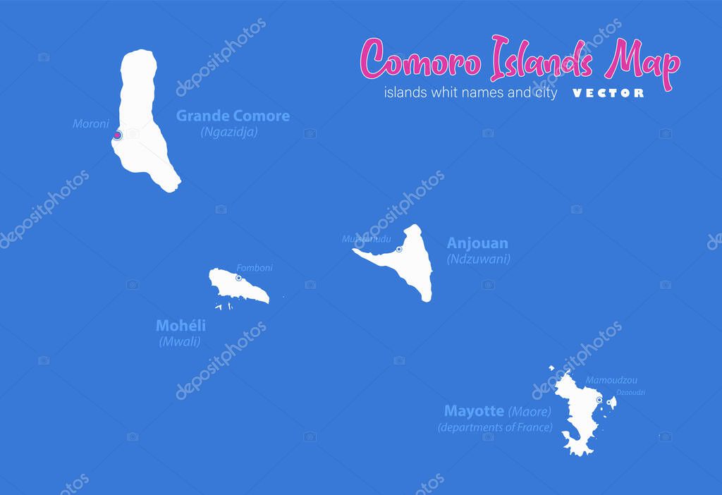 Mapa de las Islas Comoro, nombres de islas y ciudad, vector de fondo ...