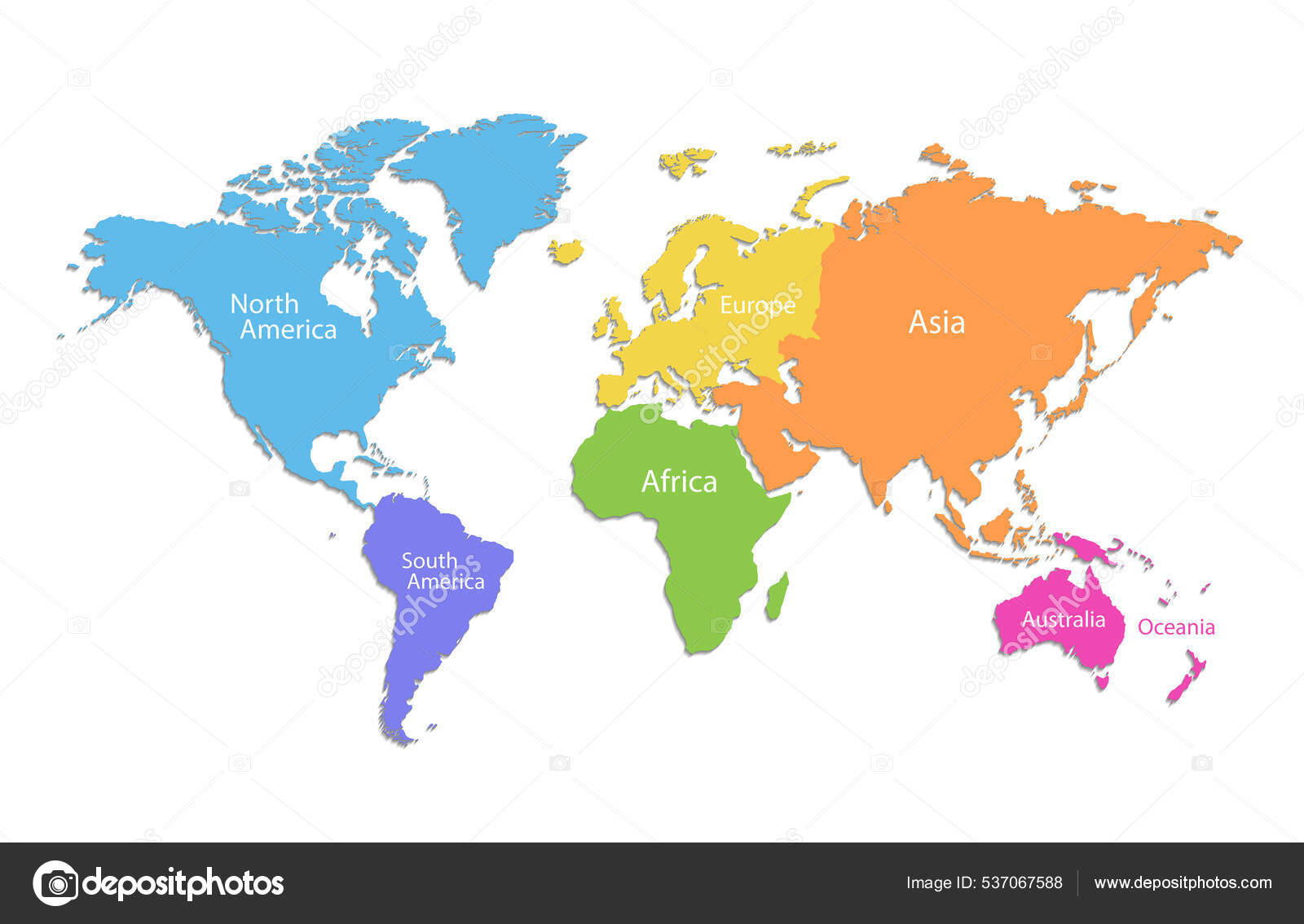 Peta Dunia Dan Benua Peta Warna Diisolasi Pada Vektor Latar Vektor Stok ...