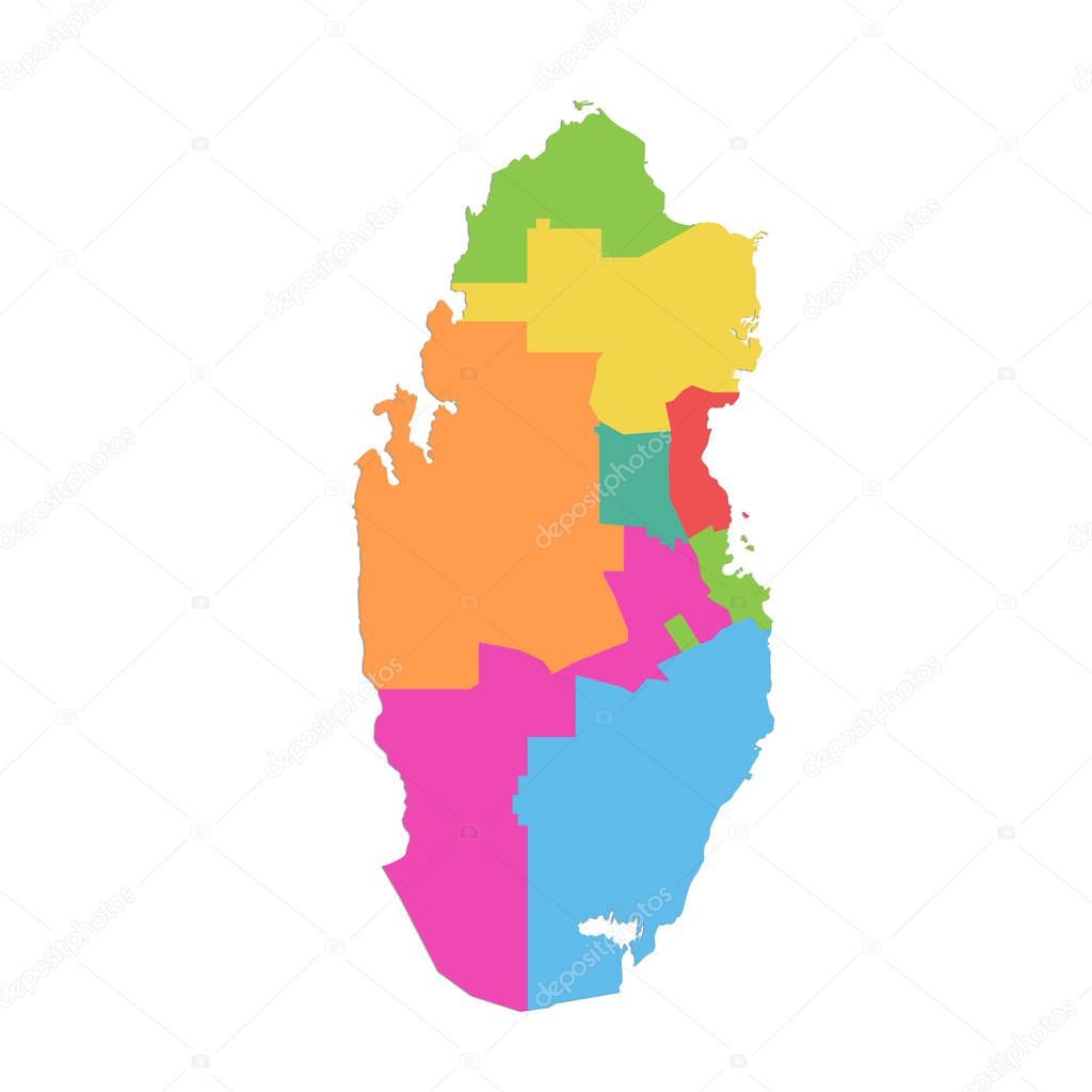 Qatar mapa, división administrativa, separar regiones individuales con ...