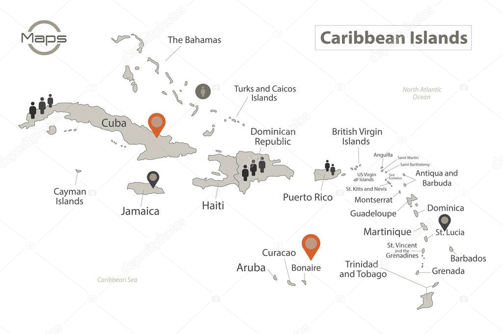 Mapa de las Islas del Caribe, isla individual con nombres, Infografías ...