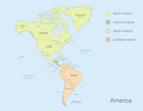 Mapa de América, mapa detallado de color clásico con las islas de los ...