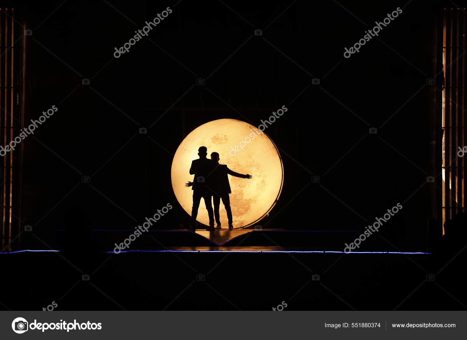 Dancers Silhouette Moonlight Stage — Stock Photo © rajastills #551880374