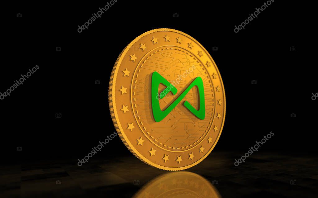 Axie AXS infinito, juego criptomoneda símbolo moneda de oro sobre fondo ...